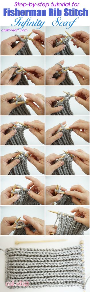 How to Knit an Infinity Scarf Using Fisherman Rib Stitch (FREE pattern ...