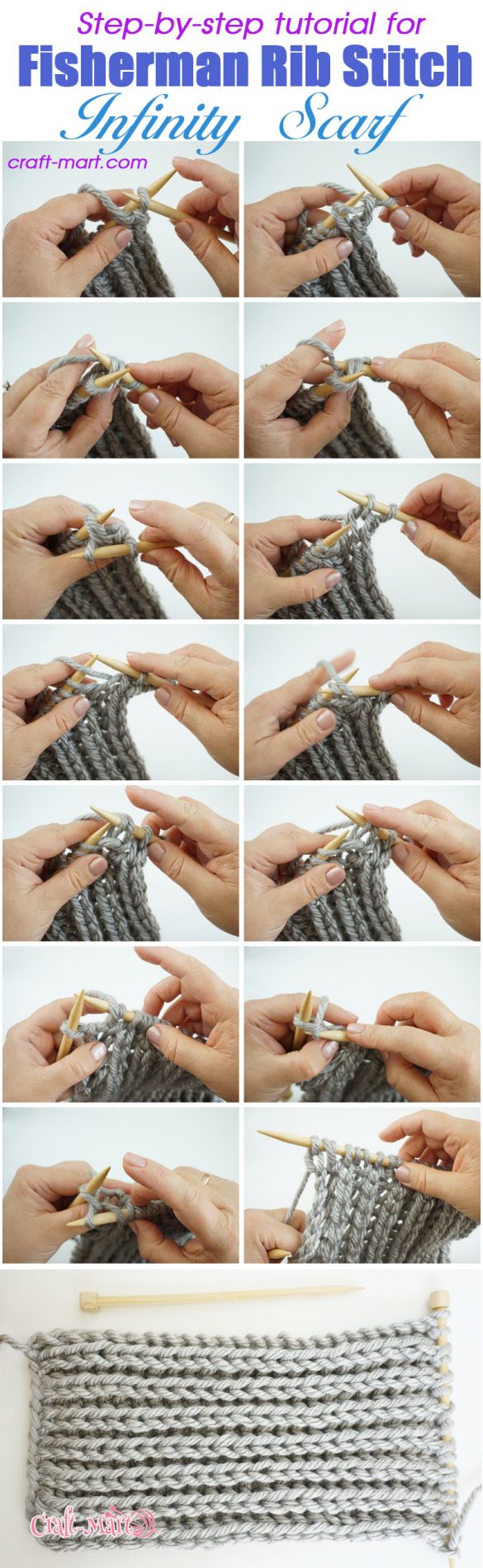 How to Knit an Infinity Scarf Using Fisherman Rib Stitch (FREE pattern ...