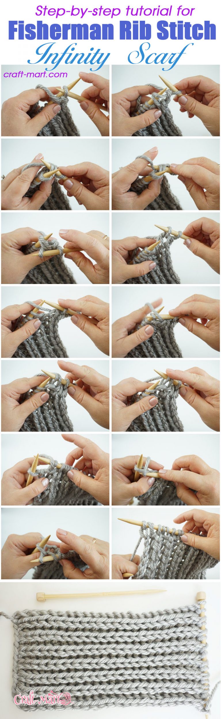 How to Knit an Infinity Scarf Using Fisherman Rib Stitch (FREE pattern ...