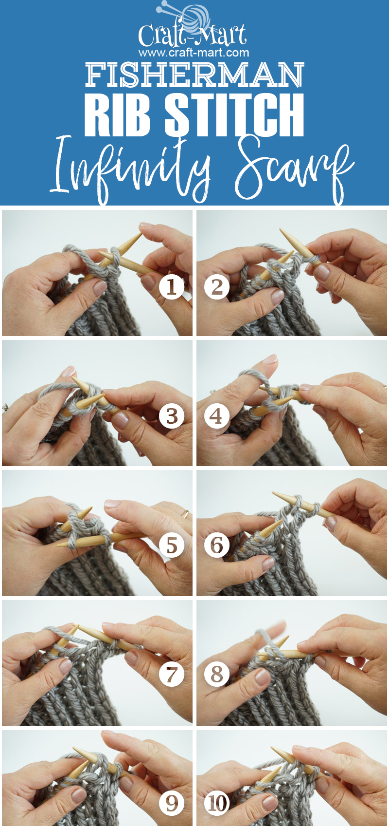 How to Knit an Infinity Scarf Using Fisherman Rib Stitch (FREE pattern ...